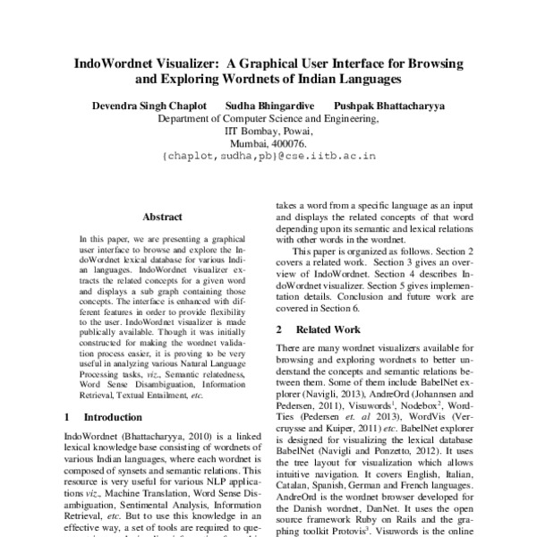 IndoWordnet Visualizer: A Graphical User Interface for Browsing and Exploring Wordnets of Indian ...