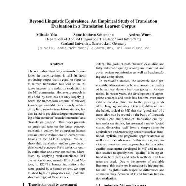 Beyond Linguistic Equivalence. An Empirical Study of Translation ...