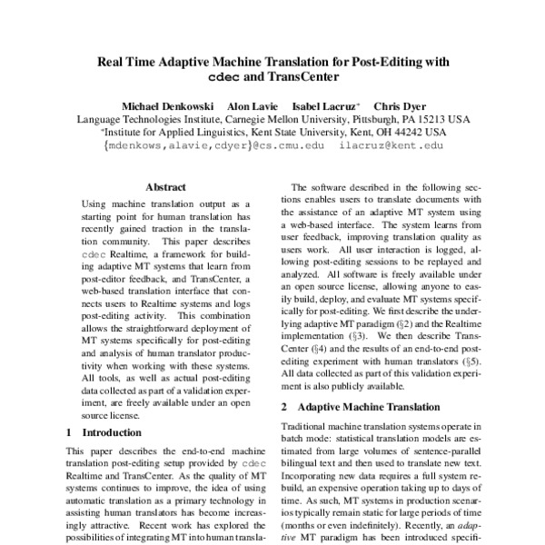 Real Time Adaptive Machine Translation for Post-Editing with cdec and ...