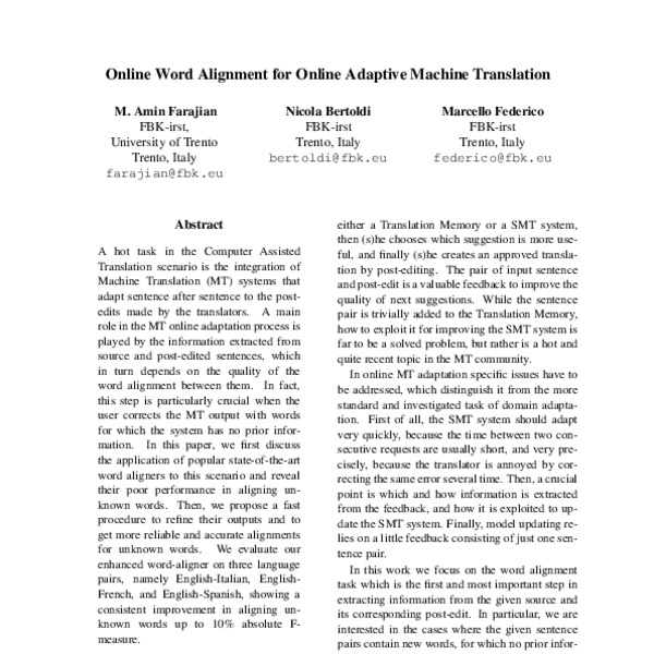 Online Word Alignment for Online Adaptive Machine Translation - ACL ...
