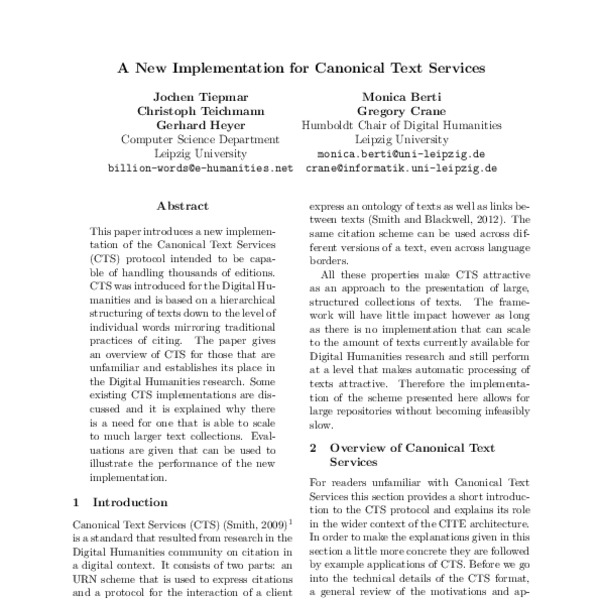 A New Implementation for Canonical Text Services - ACL Anthology