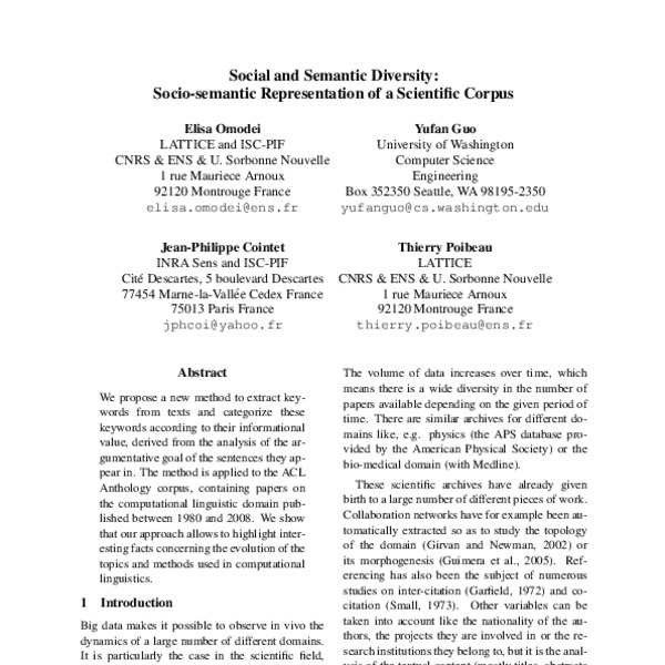 Social and Semantic Diversity: Socio-semantic Representation of a ...