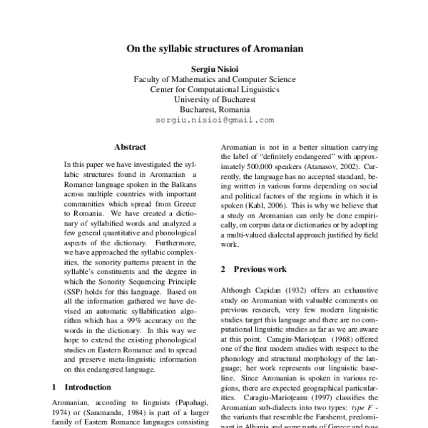On the syllabic structures of Aromanian - ACL Anthology