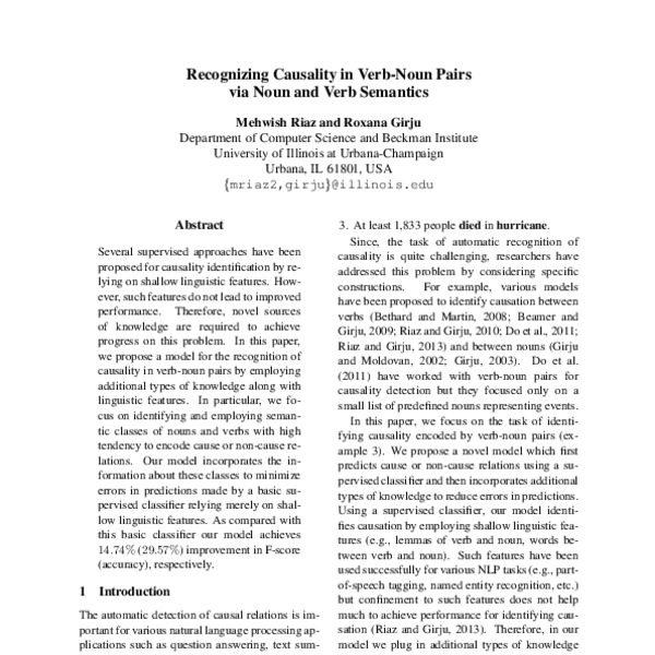 Recognizing Causality in Verb-Noun Pairs via Noun and Verb Semantics ...