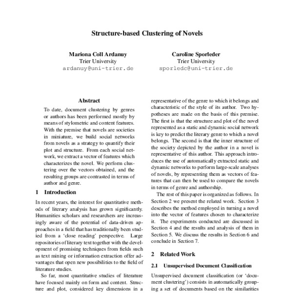 Structure-based Clustering of Novels - ACL Anthology