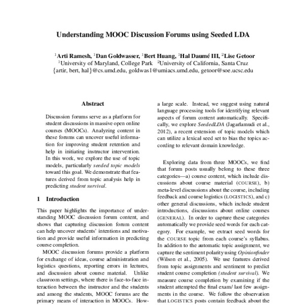 Understanding MOOC Discussion Forums using Seeded LDA - ACL Anthology