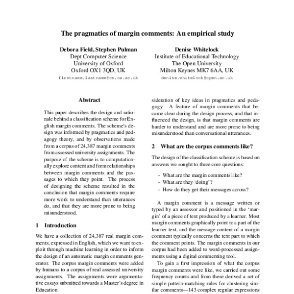The pragmatics of margin comments: An empirical study - ACL Anthology