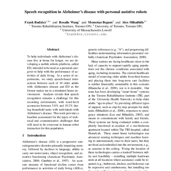 Speech recognition in Alzheimer’s disease with personal assistive ...