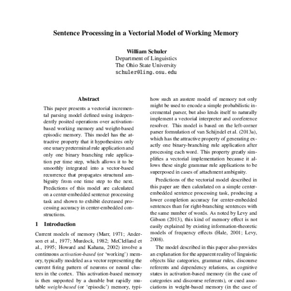Sentence Processing in a Vectorial Model of Working Memory - ACL Anthology