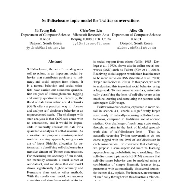 Self-disclosure topic model for Twitter conversations - ACL Anthology