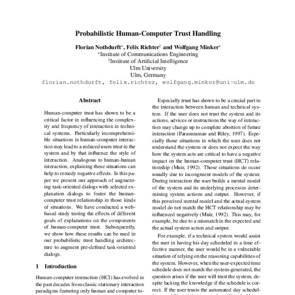 Probabilistic Human-Computer Trust Handling - ACL Anthology