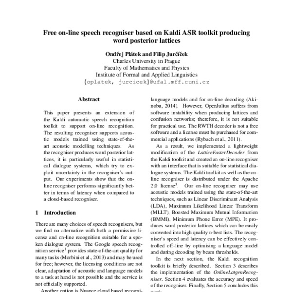 Free on-line speech recogniser based on Kaldi ASR toolkit producing ...