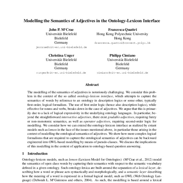Modelling the Semantics of Adjectives in the Ontology-Lexicon Interface ...