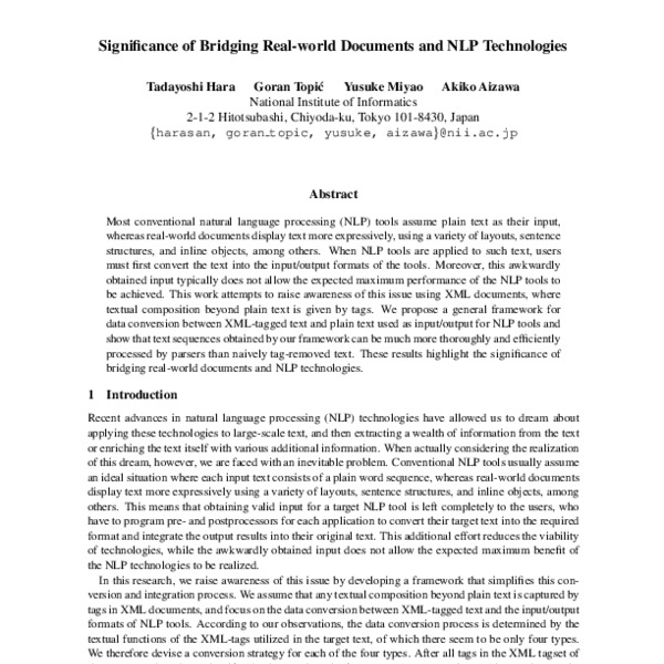Significance of Bridging Real-world Documents and NLP Technologies ...