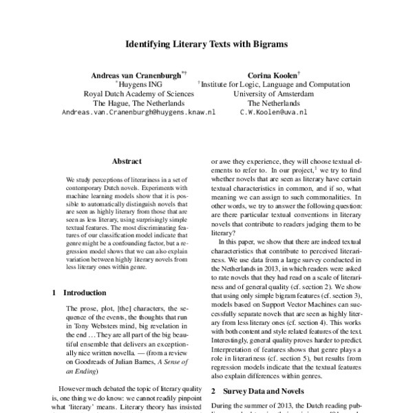 Identifying Literary Texts with Bigrams - ACL Anthology