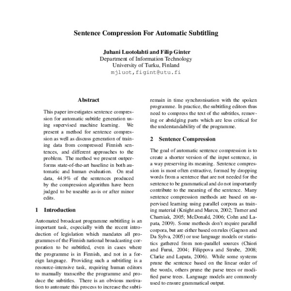 Sentence Compression For Automatic Subtitling - ACL Anthology