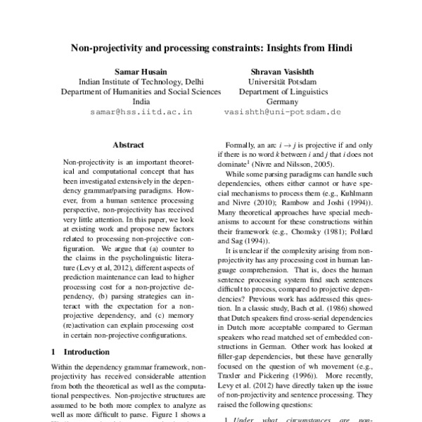 Non-projectivity and processing constraints: Insights from Hindi - ACL ...