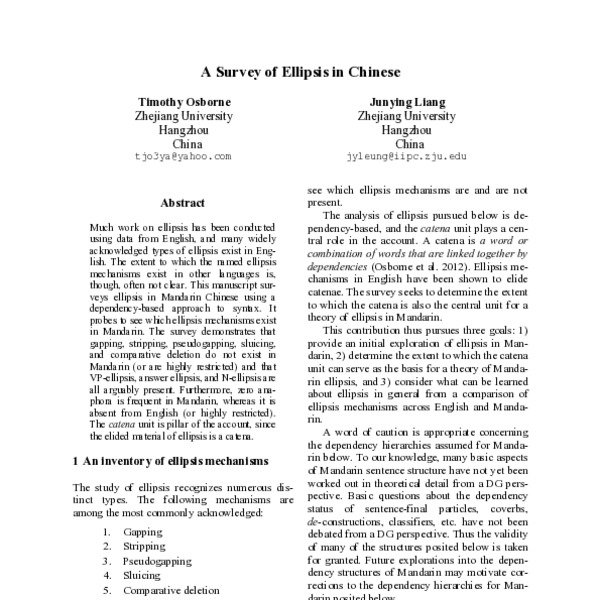 A Survey of Ellipsis in Chinese - ACL Anthology