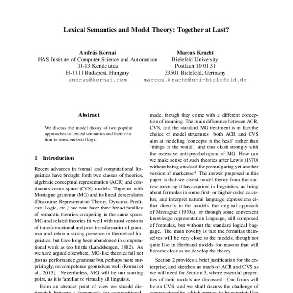 Lexical Semantics and Model Theory: Together at Last? - ACL Anthology