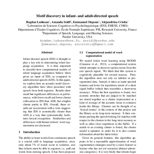 Motif discovery in infant- and adult-directed speech - ACL Anthology