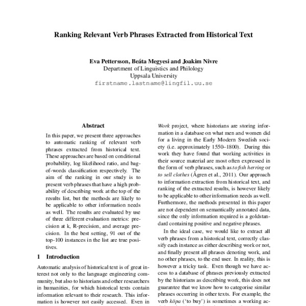 Ranking Relevant Verb Phrases Extracted from Historical Text - ACL ...