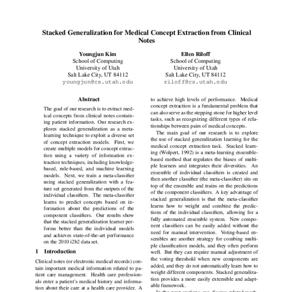 Stacked Generalization for Medical Concept Extraction from Clinical ...