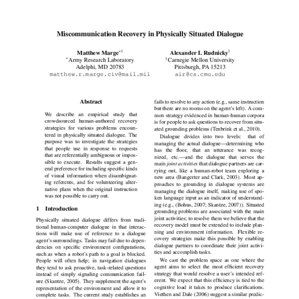 Miscommunication Recovery in Physically Situated Dialogue - ACL Anthology