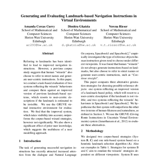 Generating and Evaluating Landmark-Based Navigation Instructions in ...