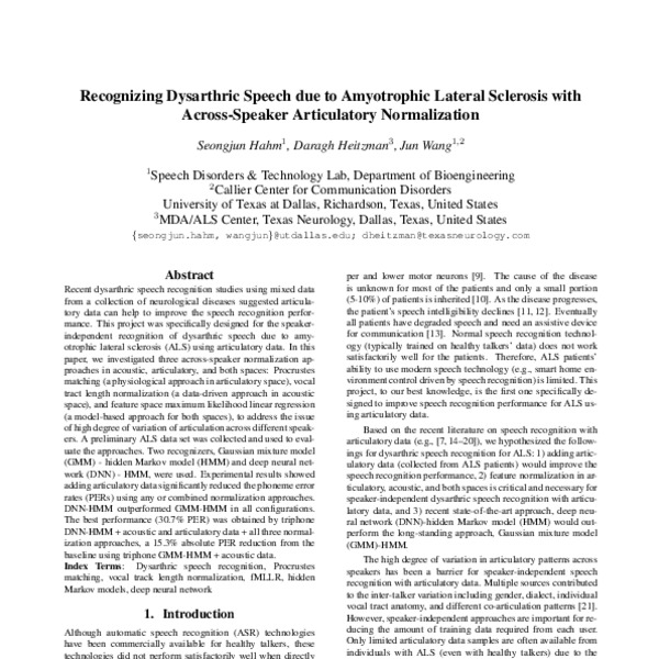 Recognizing Dysarthric Speech due to Amyotrophic Lateral Sclerosis with ...