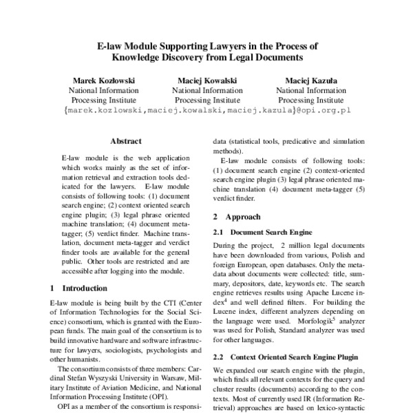 E-law Module Supporting Lawyers in the Process of Knowledge Discovery ...