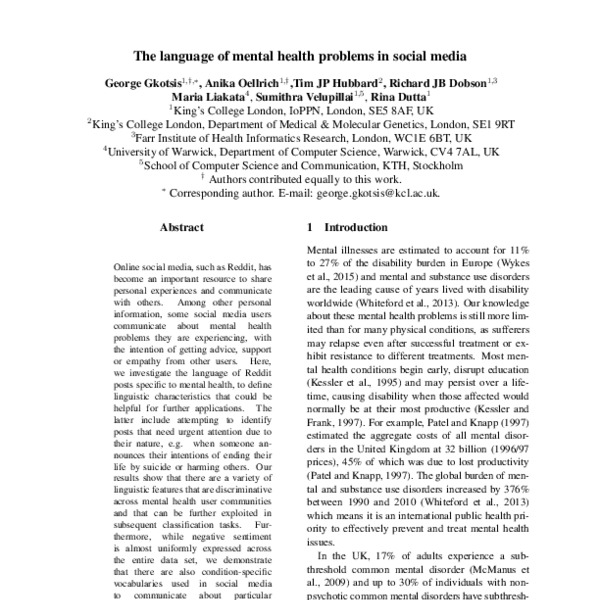The language of mental health problems in social media - ACL Anthology