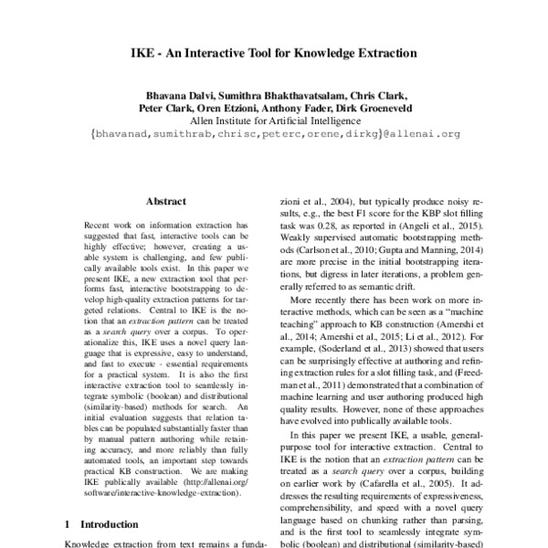IKE - An Interactive Tool for Knowledge Extraction - ACL Anthology