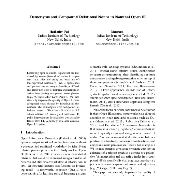 Demonyms and Compound Relational Nouns in Nominal Open IE - ACL Anthology