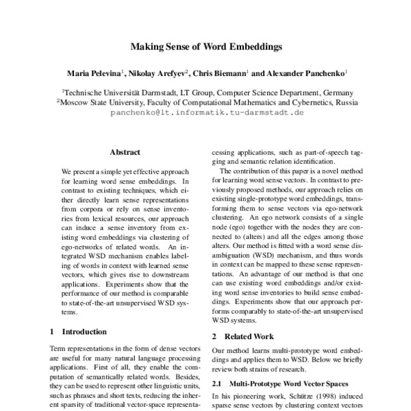 Making Sense of Word Embeddings - ACL Anthology