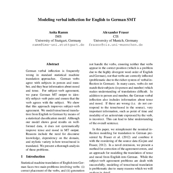 Modeling verbal inflection for English to German SMT - ACL Anthology