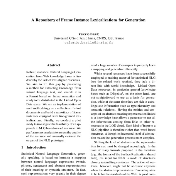 A Repository of Frame Instance Lexicalizations for Generation - ACL ...