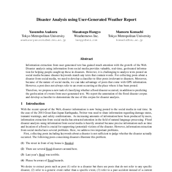 Disaster Analysis using User-Generated Weather Report - ACL Anthology
