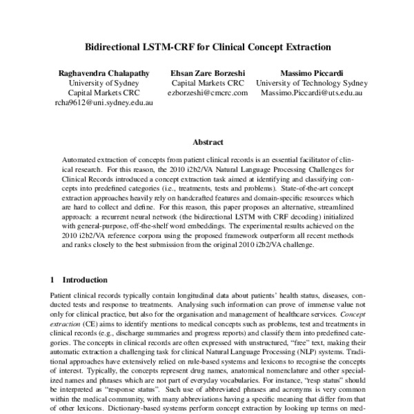 Bidirectional LSTM-CRF for Clinical Concept Extraction - ACL Anthology