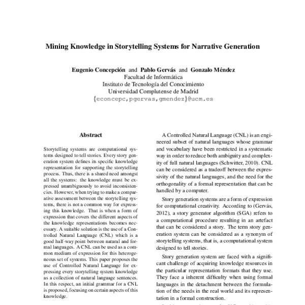 Mining Knowledge in Storytelling Systems for Narrative Generation - ACL ...