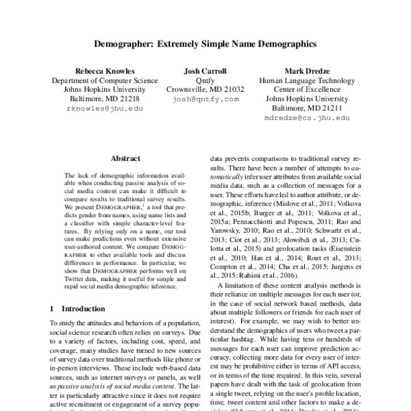 Demographer: Extremely Simple Name Demographics - ACL Anthology