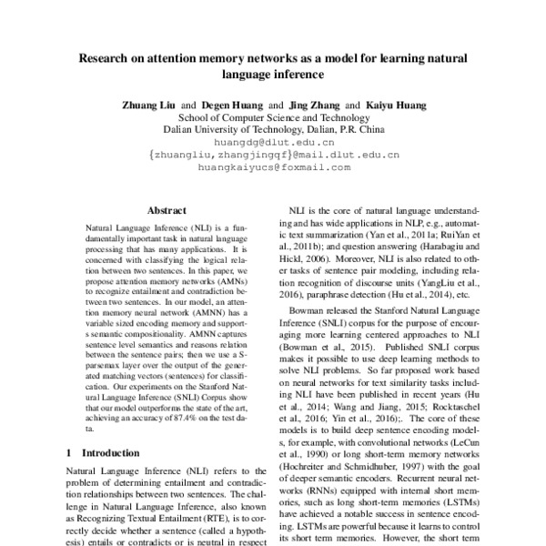 Research on attention memory networks as a model for learning natural ...