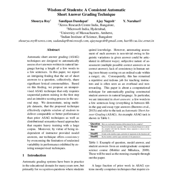 Wisdom of Students: A Consistent Automatic Short Answer Grading ...