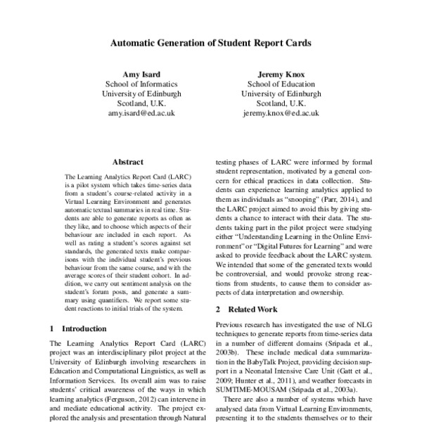 Automatic Generation of Student Report Cards - ACL Anthology