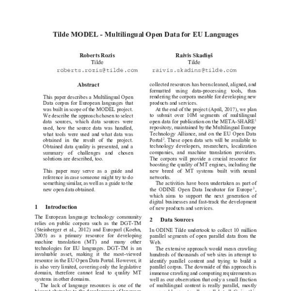 Tilde MODEL - Multilingual Open Data for EU Languages - ACL Anthology