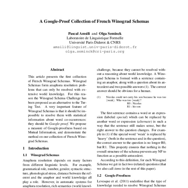 A Google-Proof Collection of French Winograd Schemas - ACL Anthology