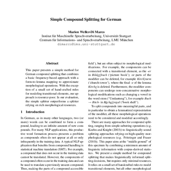 Simple Compound Splitting for German - ACL Anthology
