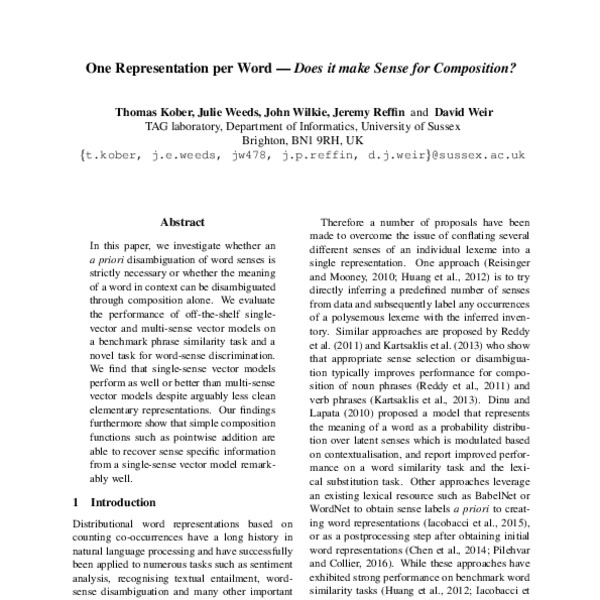 One Representation per Word - Does it make Sense for Composition? - ACL ...