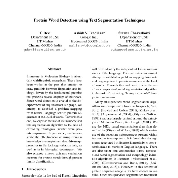 Protein Word Detection using Text Segmentation Techniques - ACL Anthology