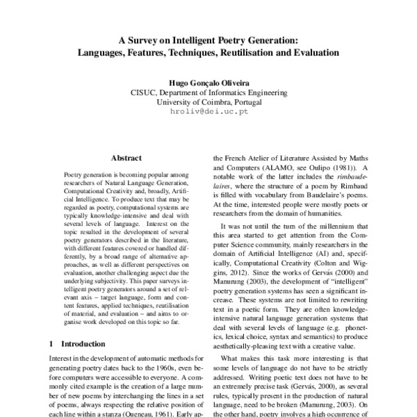 A Survey on Intelligent Poetry Generation: Languages, Features ...