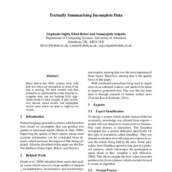 Textually Summarising Incomplete Data - ACL Anthology